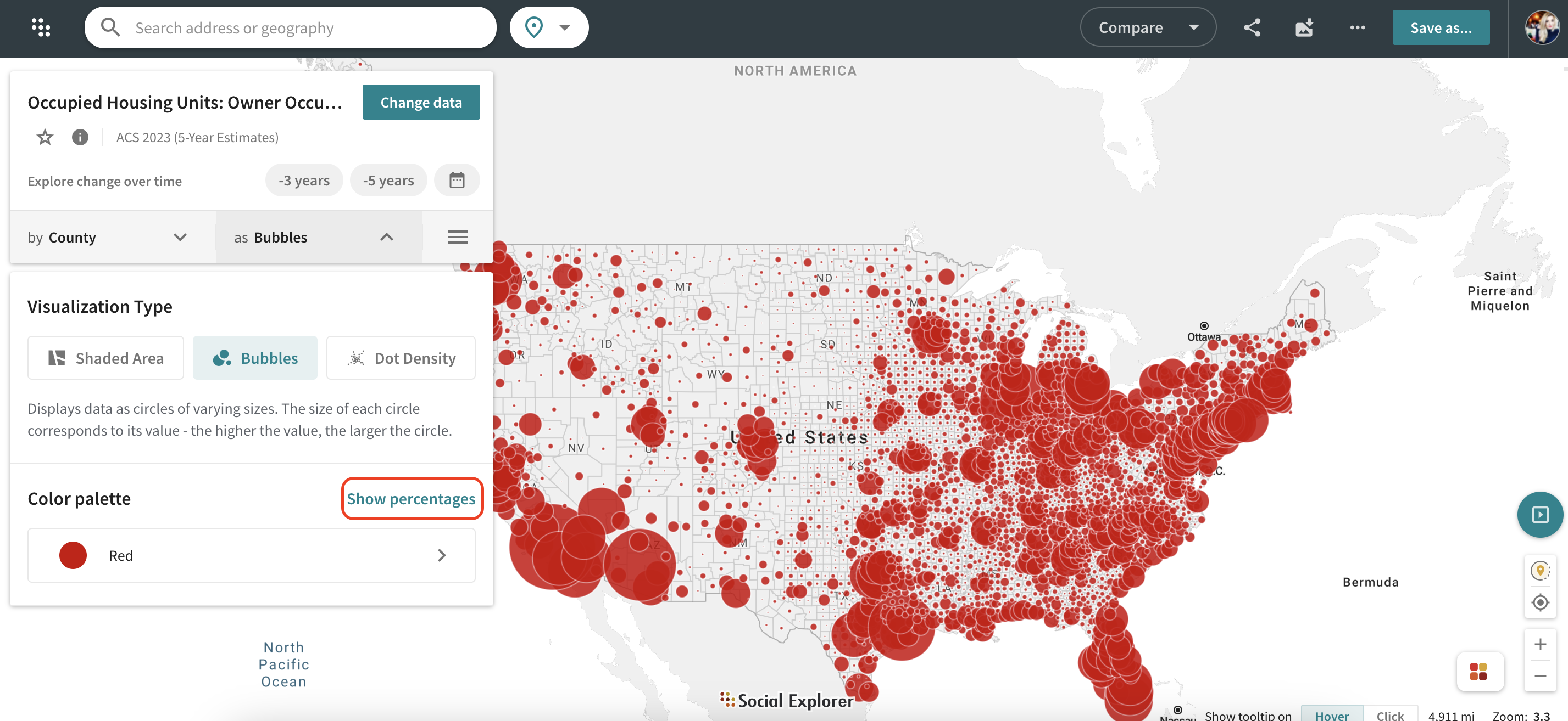 Show percents on Bubble Maps – Social Explorer