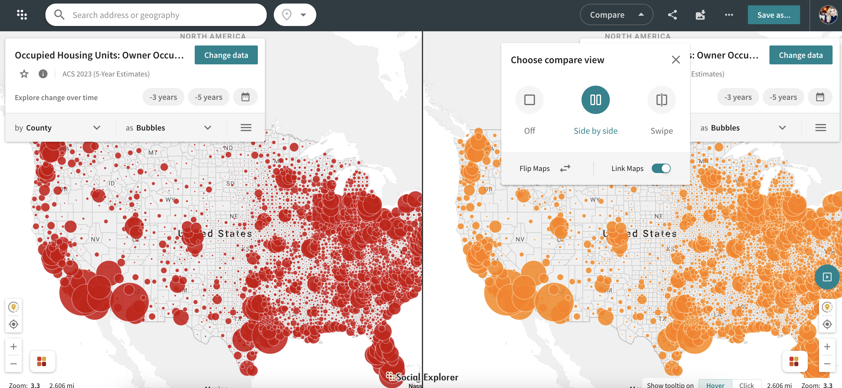 Use Side by Side and Swipe Maps – Social Explorer